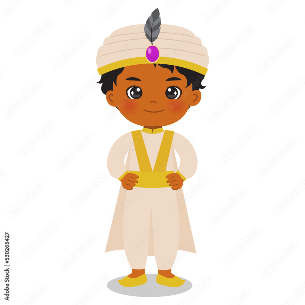 Cute Arabian prince costume. Flat vector cartoon design Stock Vector ...