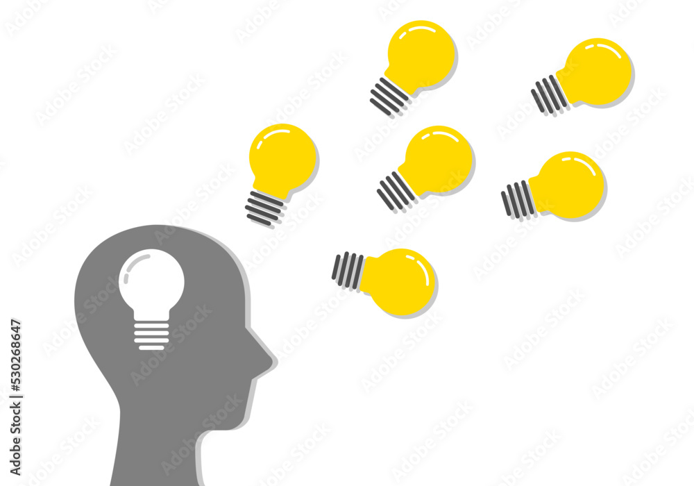 Head sign with light bulb. Problem resolve control. Understand question ... Head sign with light bulb. Problem resolve control. Understand question ...