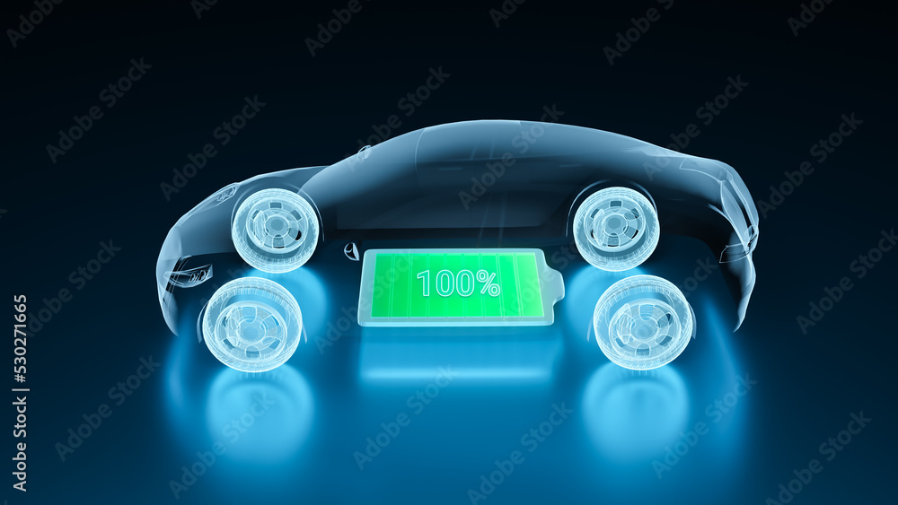 Electric Vehicle fully charging battery using DC fast charger, smart ...