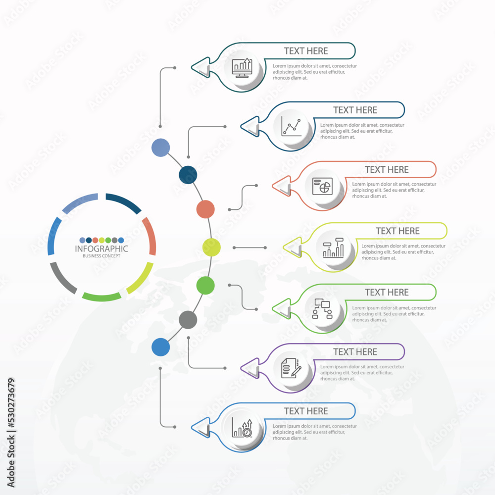 Circle infographic template with 7 steps, process or options, process ...