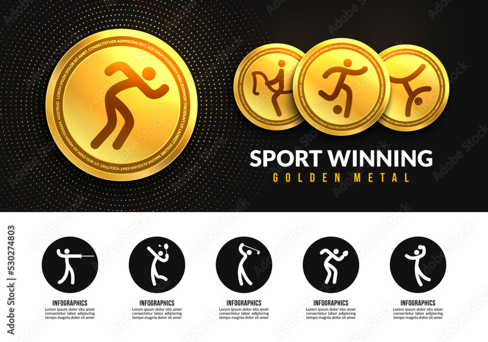 Sport winning golden medals, Sport infographic icons, Sport club ...