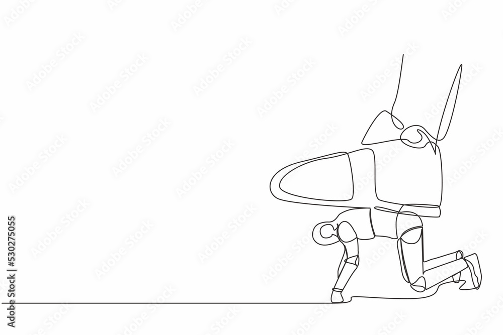 Single one line drawing robot crawling under giant foot trample. Robot ...