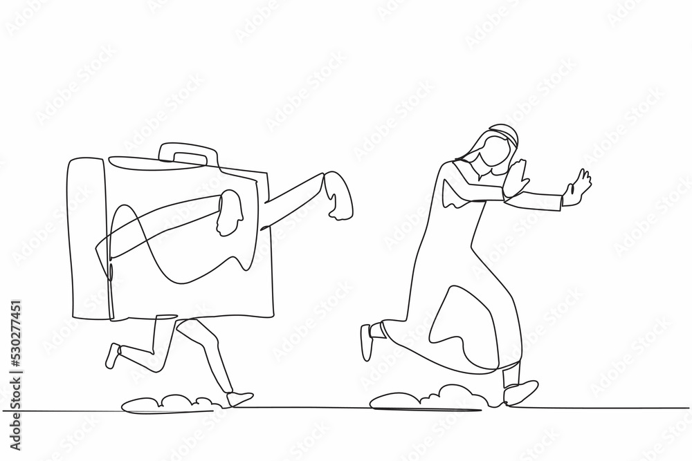 Single continuous line drawing unhappy Arabian businessman being chased ...