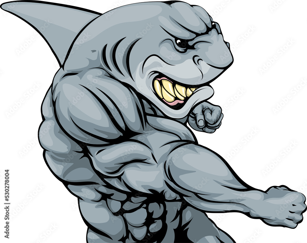 Punching shark mascot Stock Illustration | Adobe Stock