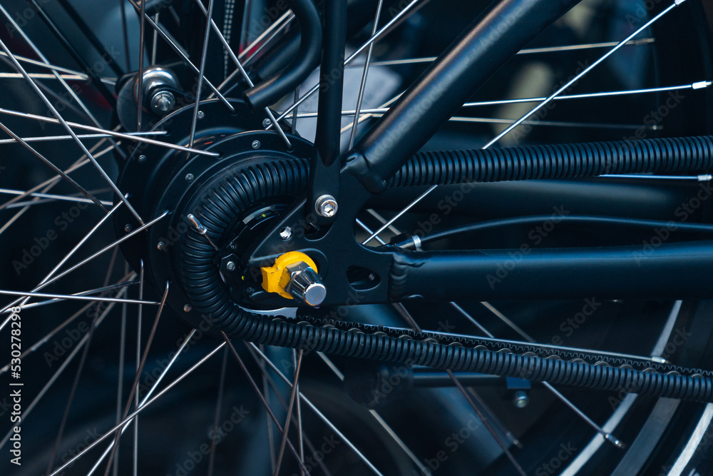 Side view of the axle of the rear wheel of a bicycle. Close up. Stock ...