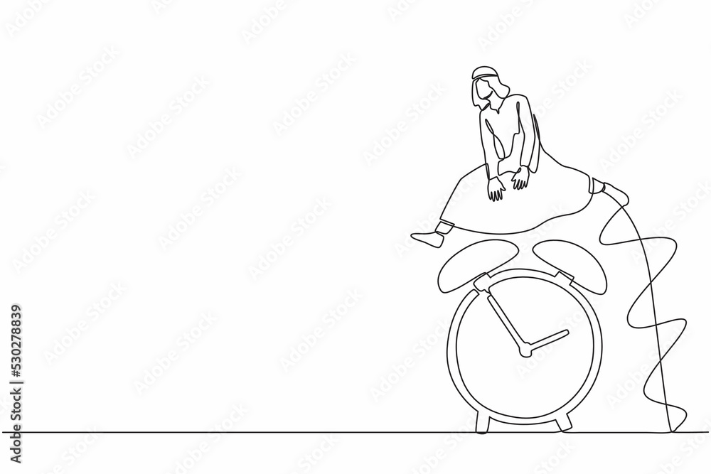 Single continuous line drawing Arabian businessman jump over time ...