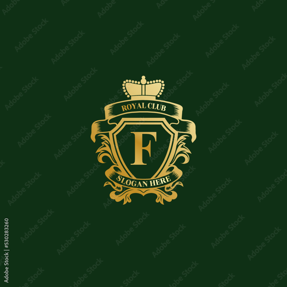 Luxury royal wing Letter F crest Gold color Logo vector. Crest logo ...