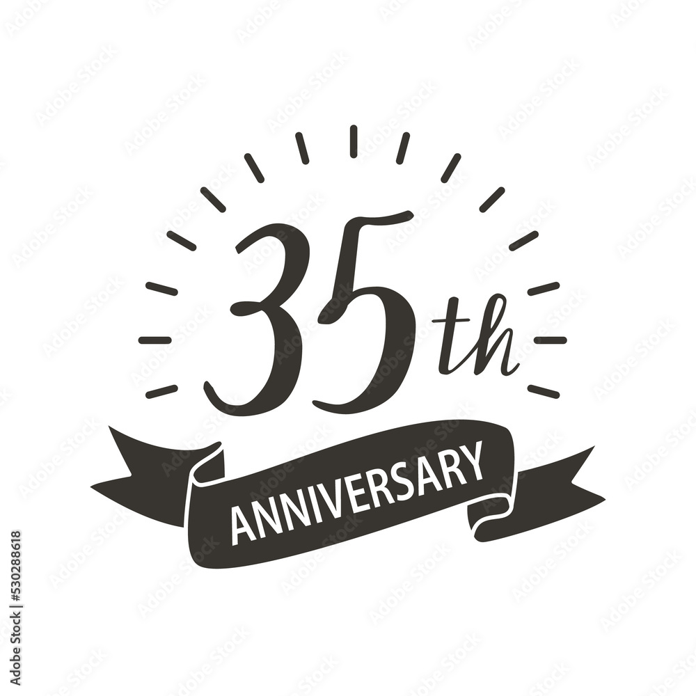 35th anniversary, logo design template with black ribbon and decoration ...