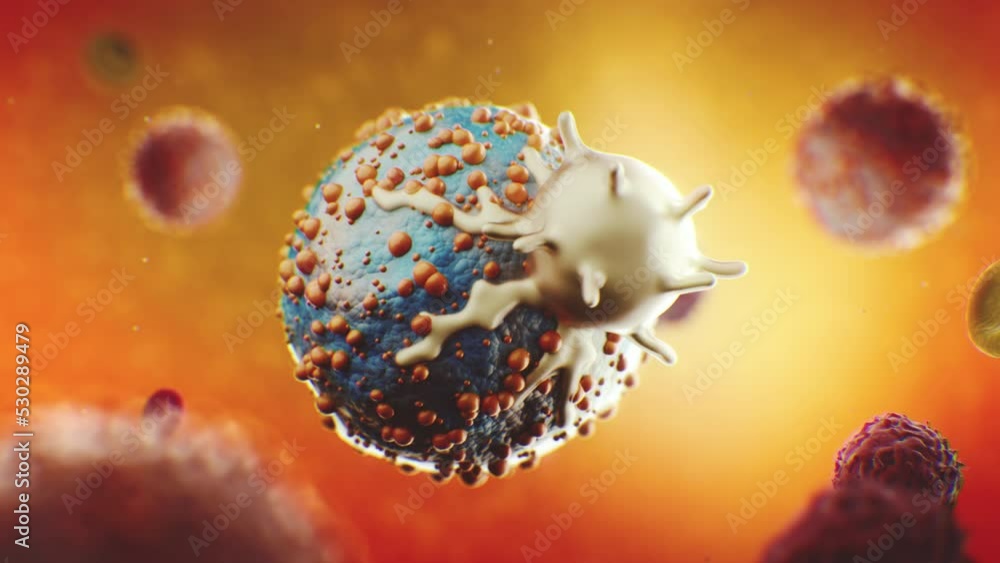 3D render visualization of the virus in the human body in the blood ...
