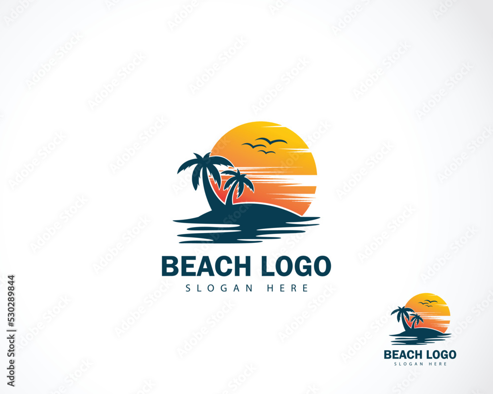 beach logo creative sunrise travel beauty nature design concept Stock ...
