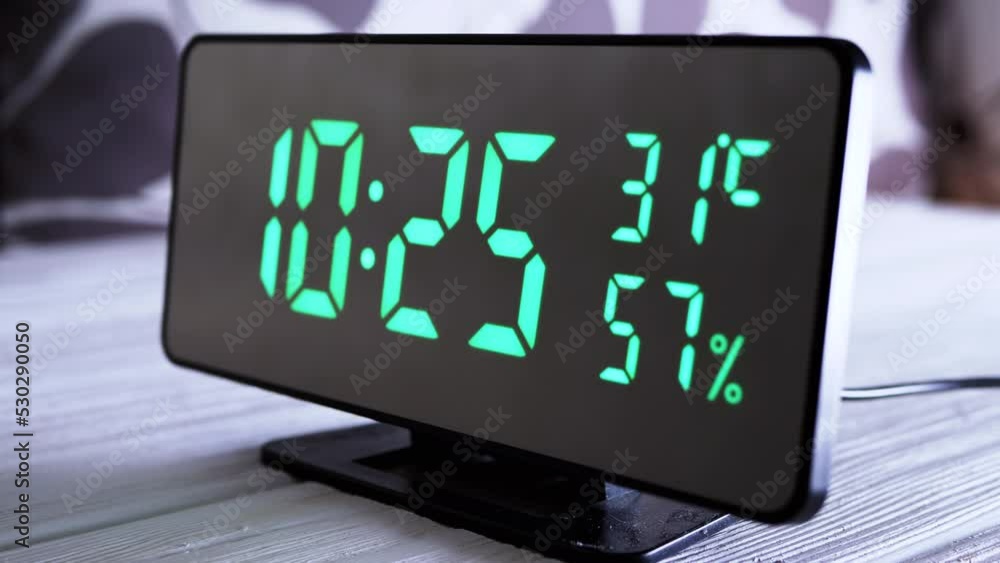 Digital Clock Showing Time on Green Display 10:25 AM, Temperature, Air ...