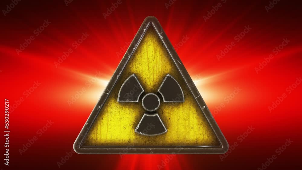 3D render animation of the radiation nuclear hazard symbol in a ...