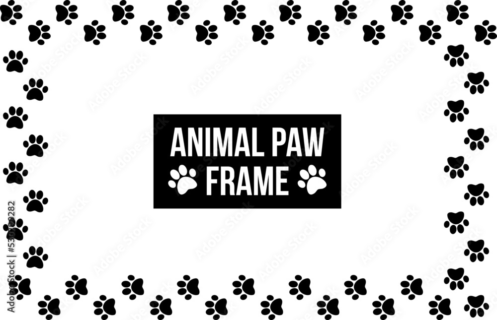 Dog Paw Frame. Animal Paws Prints Frame. Vector Illustration isolated ...