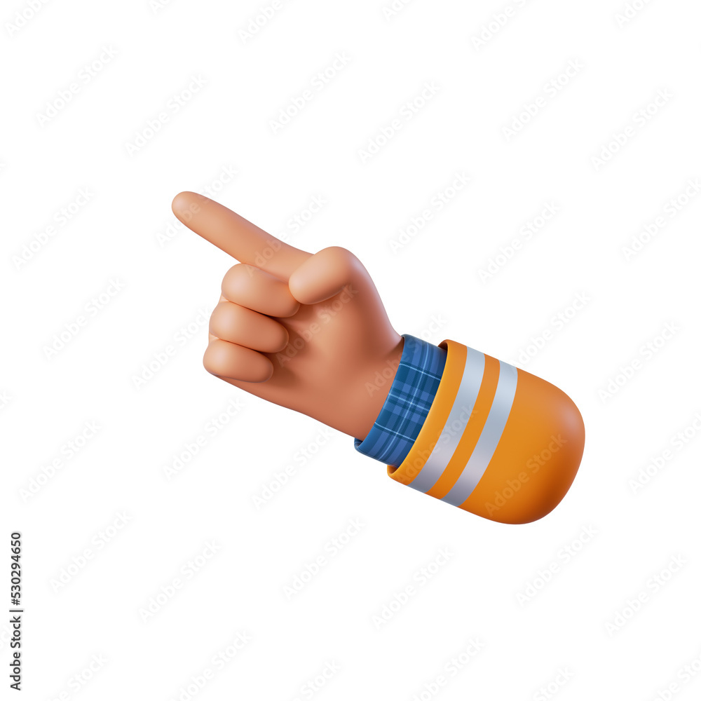 3d render, cartoon human hand shows direction with index finger ...