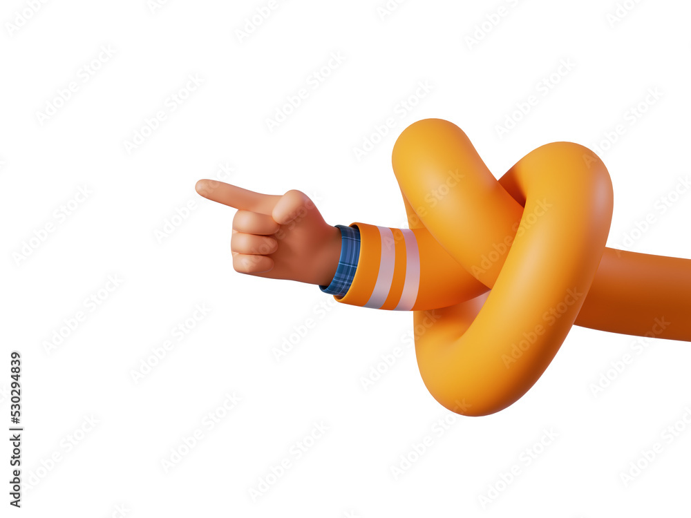 3d render, cartoon human hand shows direction with index finger ...