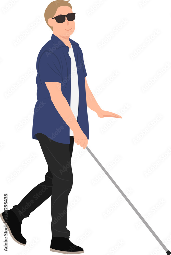 Cartoon daily life people male character blind man walking with a guide ...