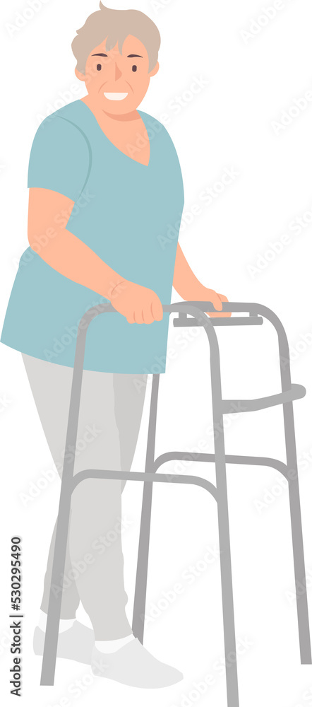 Cartoon daily life people female character old woman walking with a ...