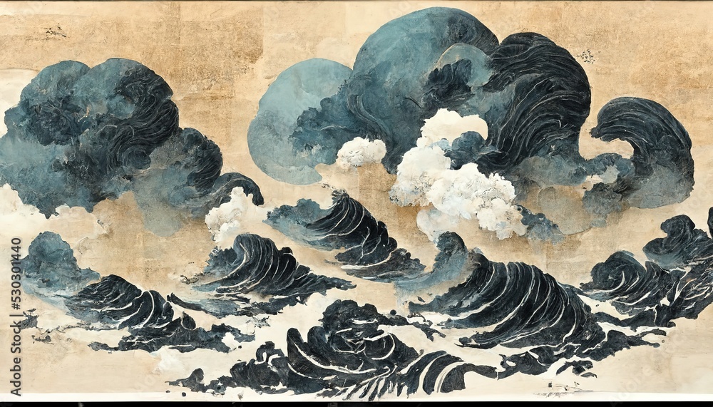 Traditional Japanese background with waves and flower texture. Oriental ...