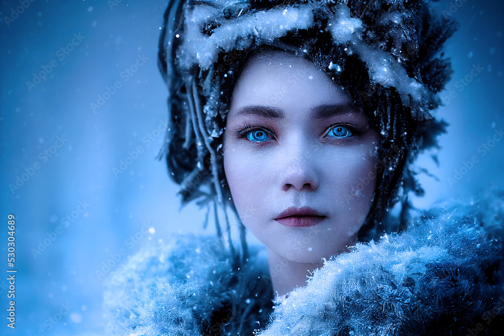 frozen uncanny android snow queen character concept digital illustration, generative ai Stock ...