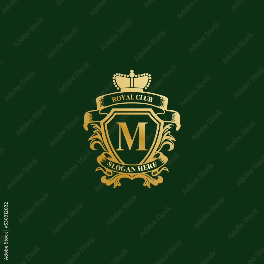 Luxury royal wing Letter M crest Gold color Logo vector. Crest logo ...