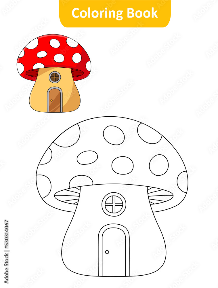 CUTE MUSHROOM COLORING PAGE FOR KIDS Stock Illustration | Adobe Stock