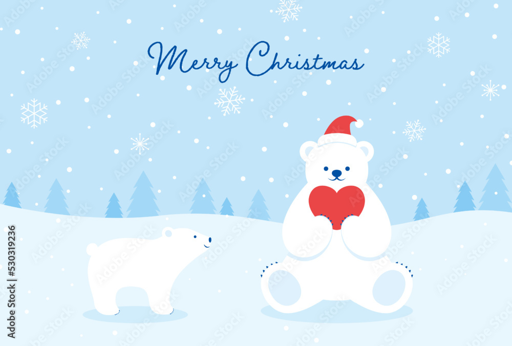 Christmas vector background with polar bears in snow for banners, cards ...