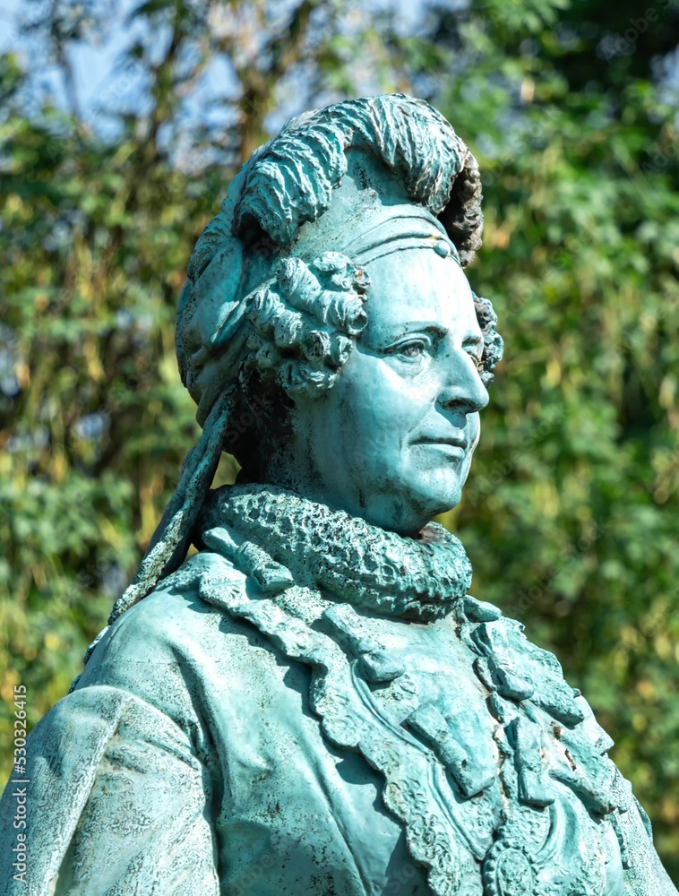 Statue of Queen Caroline Amalie in Rosenborg Castle gardens. A Dutch ...