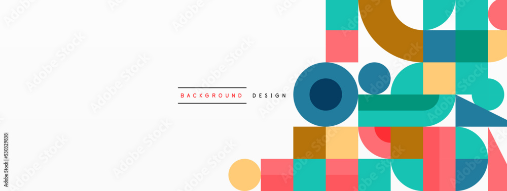Circle and square geometric background. Round shapes with squares and ...
