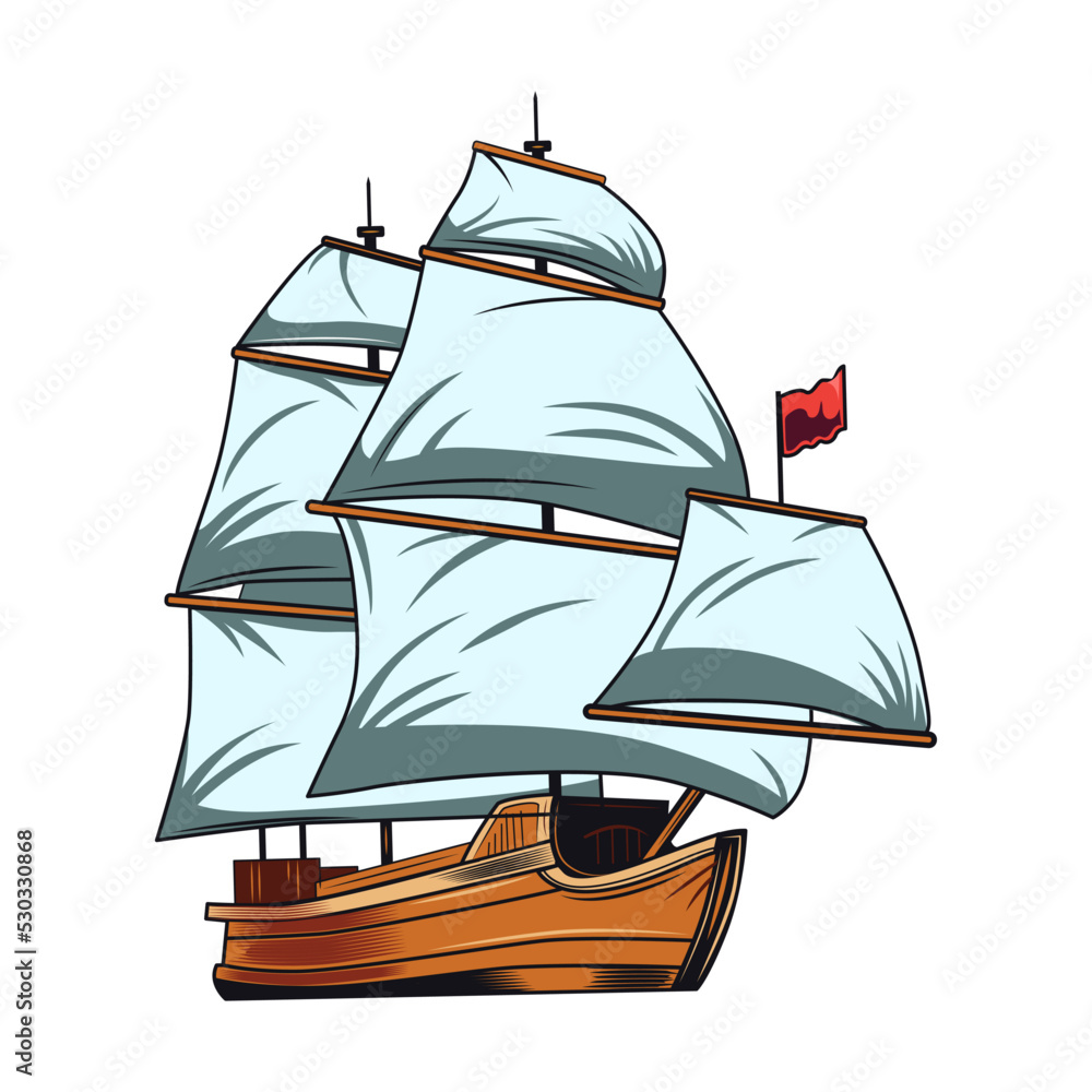 Sailing ship. Maritime and nautical element illustration. Vintage ...