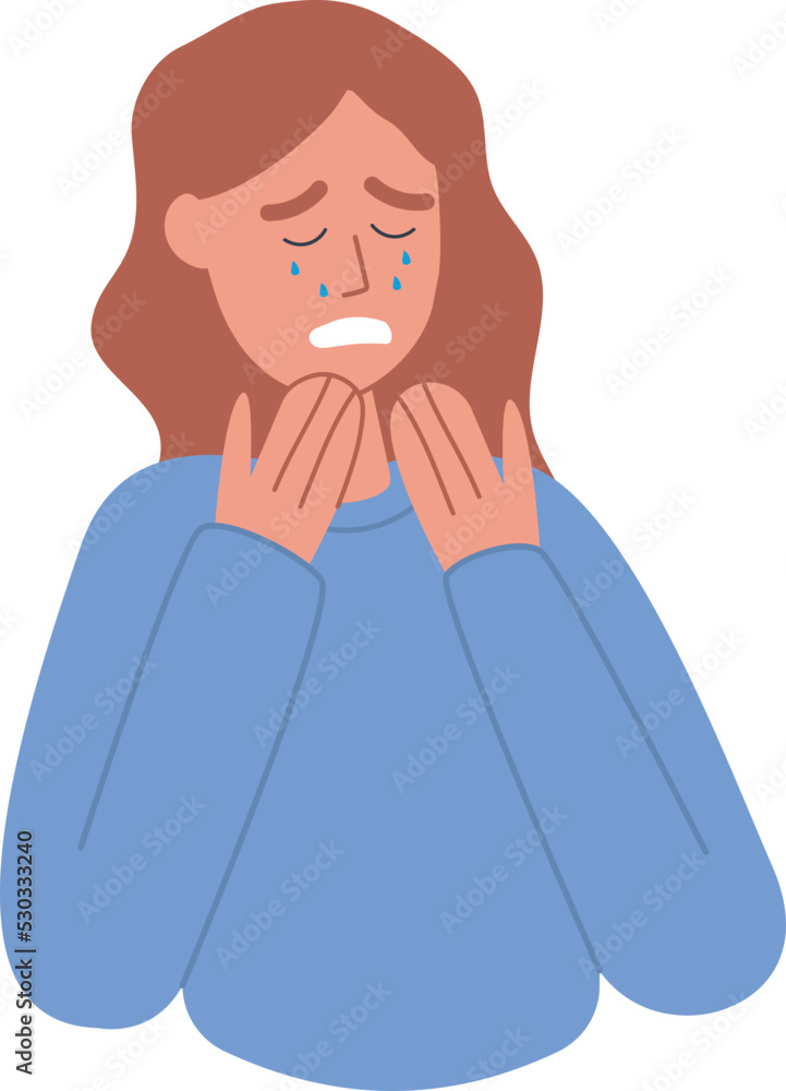 A sad crying person with falling tears on the face. Unhappy depressed ...