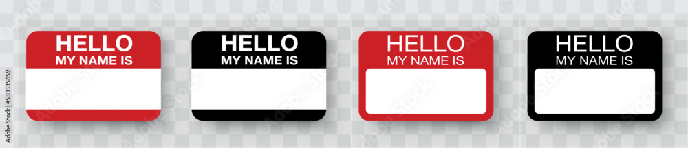 Hello, my name is introduction red flat label. Hello my name is sticker tag vector. Hello my ...