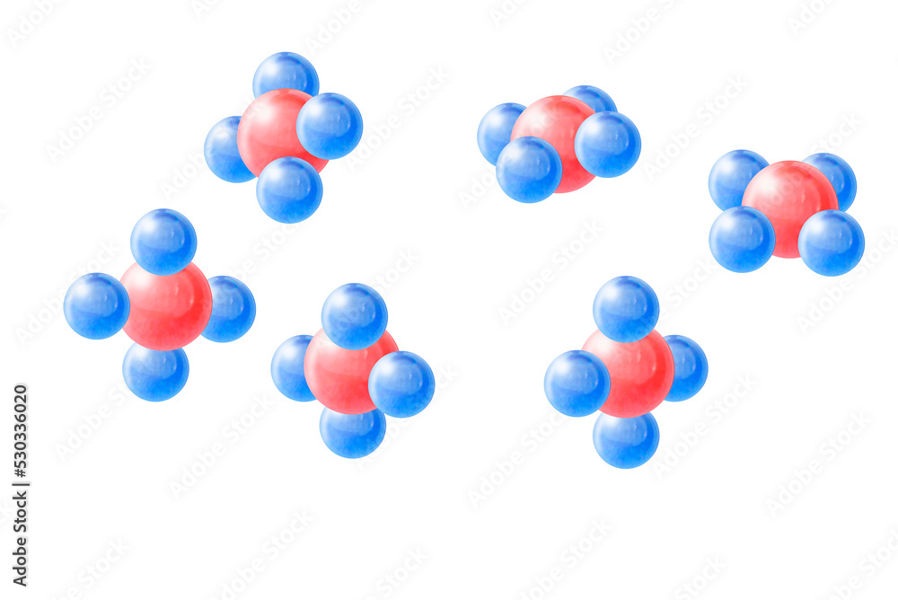 Molecules of three atoms like methane from different views, concept of ...