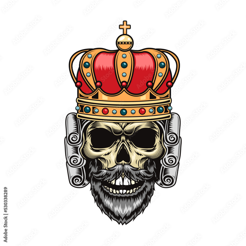 Dead king heads for isolated tattoo vector illustration. Monarchy ...