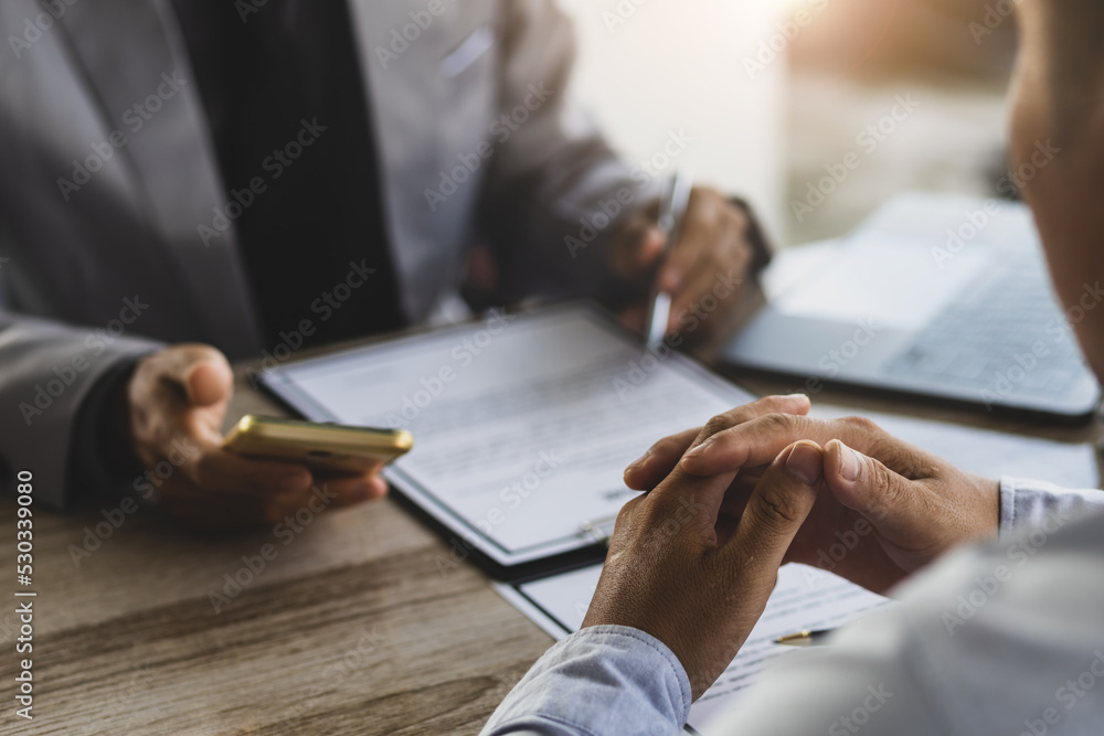 Job interview and signing of employment contract documents. Stock Photo ...