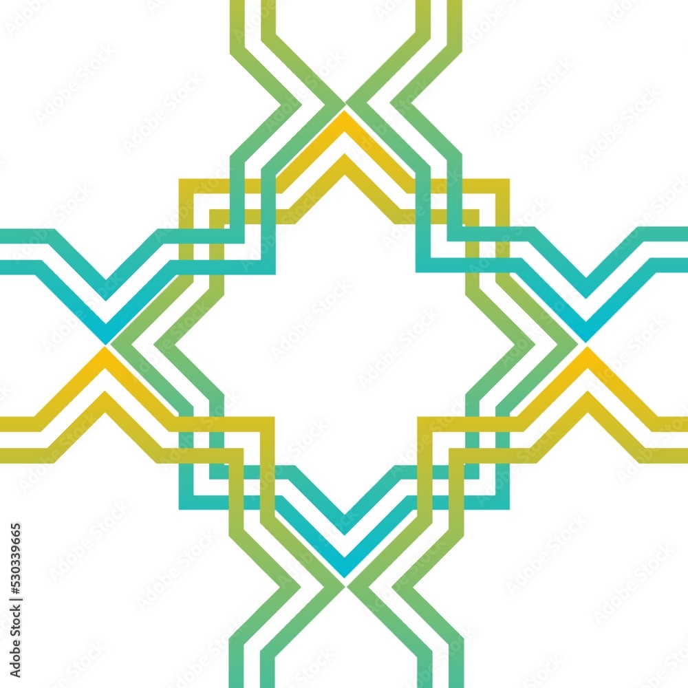 Arabic Geometry Patterns in green, yellow and blue colour for textile ...