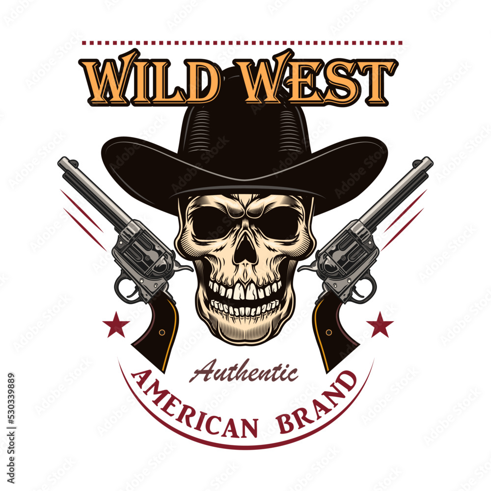 Wild west sign. Colorful saloon or rodeo emblems and label with cowboy ...