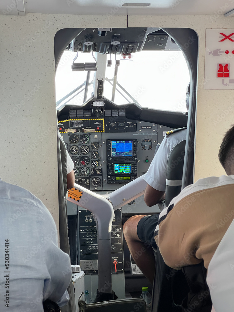 Partial view of the cockpit of a seaplane Stock-Foto | Adobe Stock