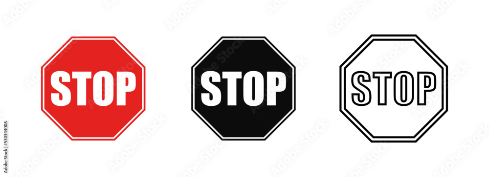 Stop signs. No entry sign. Prohibition sign walking pedestrians. Vector ...