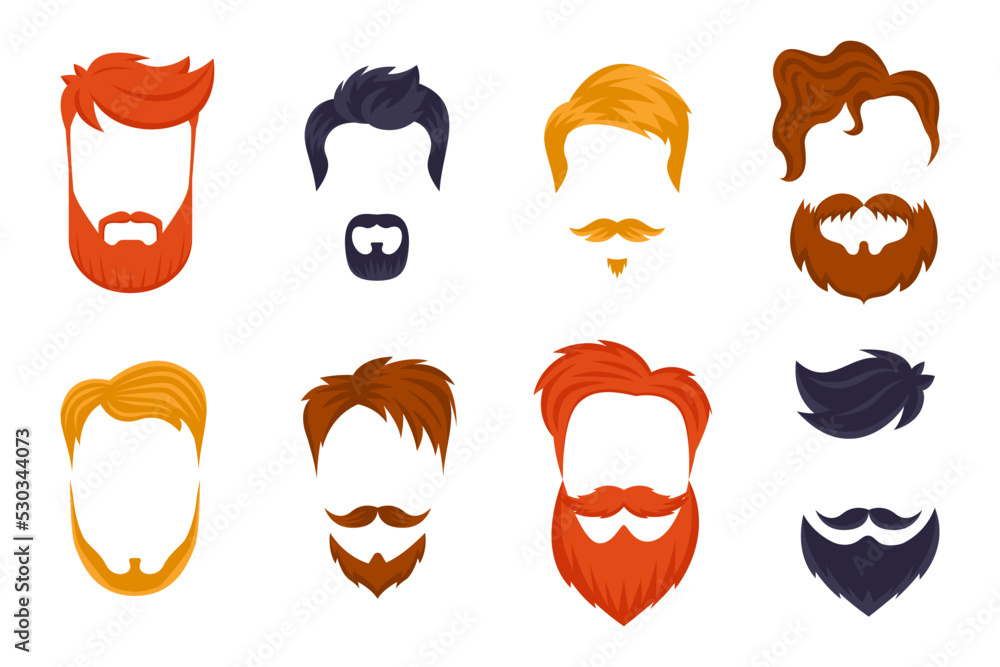 Hairstyles and beards for men flat vector illustrations set. Cartoon ...