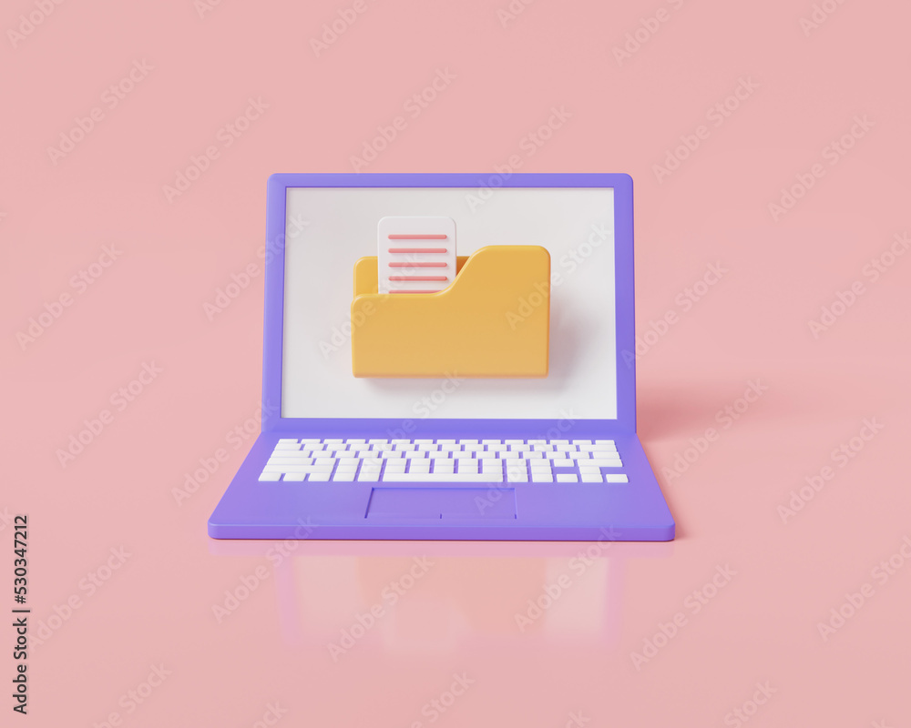 Yellow portfolio folder icon with file document on laptop. Computer ...