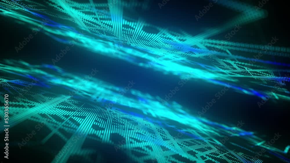 Digital background with moving glowing particles. Futuristic hi-tech ...