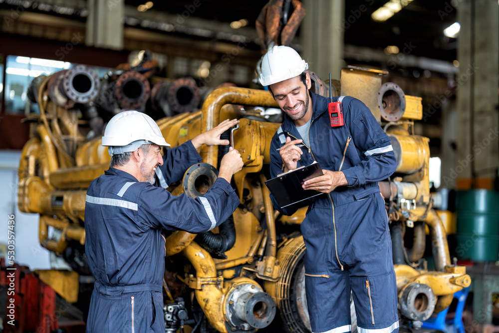 In heavy industry maintenance manager meet engineer checking and ...