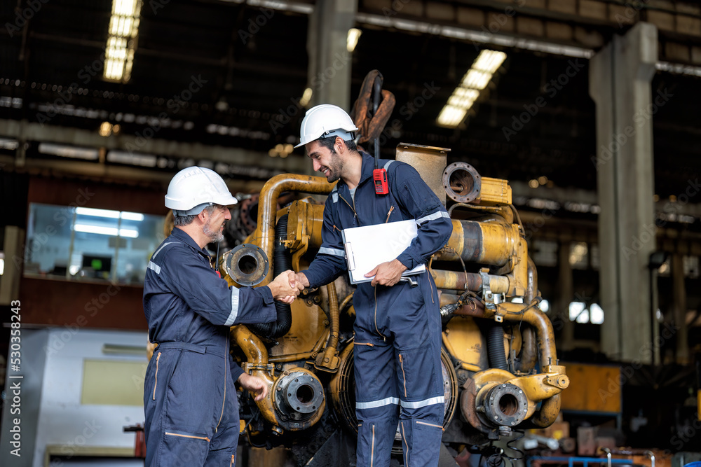 In heavy industry maintenance manager meet engineer checking and ...