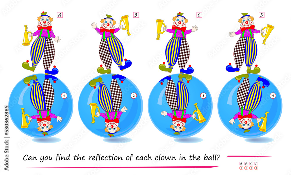 Logic puzzle game for children and adults. Can you find the reflection ...