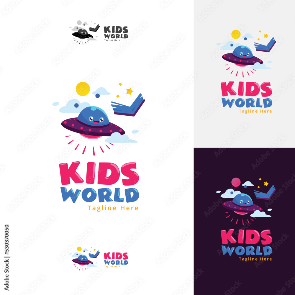 Kids World Playground Cute Space Character Ship Concept Logo Template ...