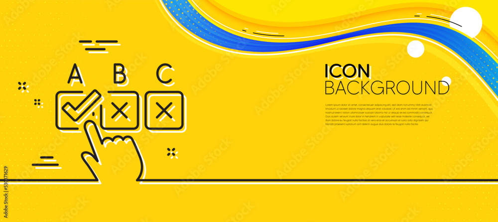 Correct checkbox line icon. Abstract yellow background. Select answer ...