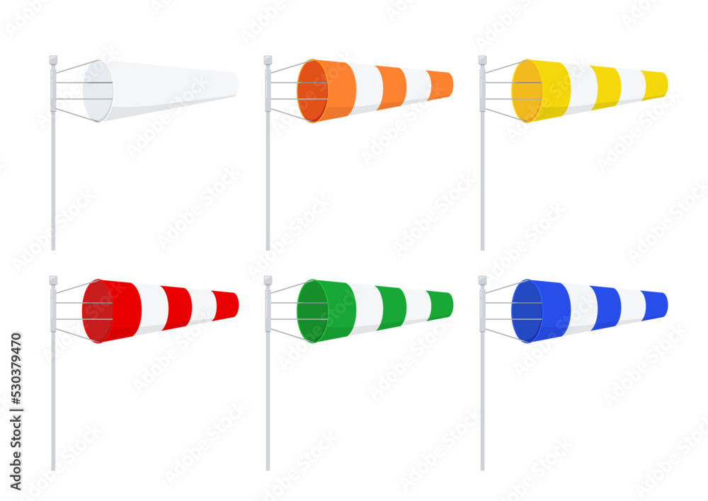 Windsock wind speed indicators icon set vector illustration. Weather ...
