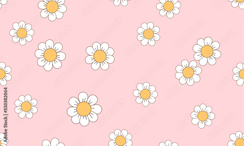 Seamless pattern with daisy flower on pink background vector. Stock ...