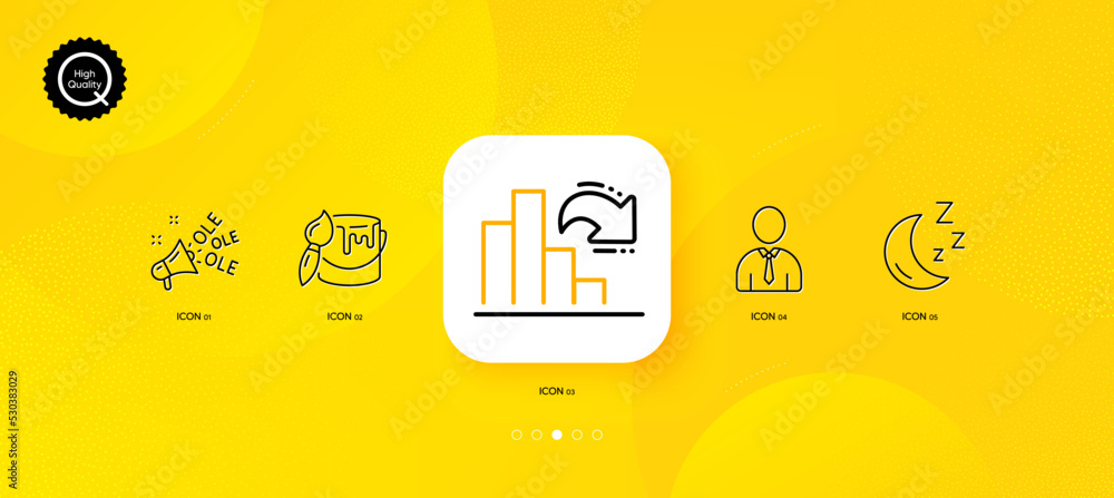Ole chant, Human and Moon minimal line icons. Yellow abstract background. Brush, Decreasing ...
