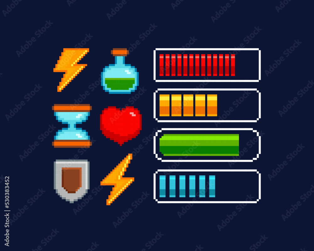 Pixel Art Battery Charge Scale Icon Health And Energy Load Bar Energy Mana Armor Health And